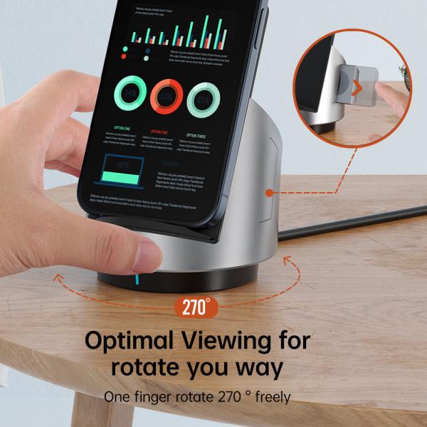 Quality 3 In 1 Dual Coil Desktop Wireless Charger Dock With RGB Light Effect for sale