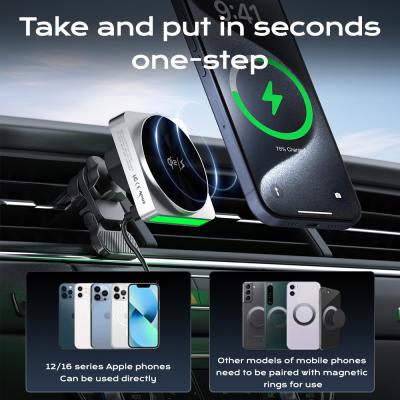 China QI2 One-Piece Stretched All-Metal Design Car Magnetic Wireless Charger With 9 Light Colors And Projection Ambient Light for sale
