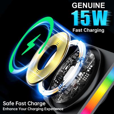 China QI2 One-Piece Stretched All-Metal Design Car Magnetic Wireless Charger With 9 Light Colors And Projection Ambient Light for sale