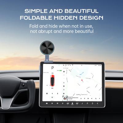 China Iphone 15 Pro Max Charger Magnetic Wireless Car Phone Holder With Metal Running Light And Logo Carving Option for sale