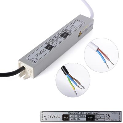 China DC 12V 20W Lighting Transformer Waterproof LED Driver Power Supply IP67 Input AC170-250V Adapter for LED Strip for sale