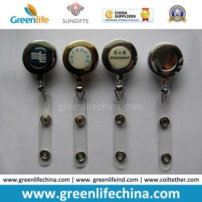 China Custom Logo Retractable Metal Badge Reel W/Clear Strap for sale