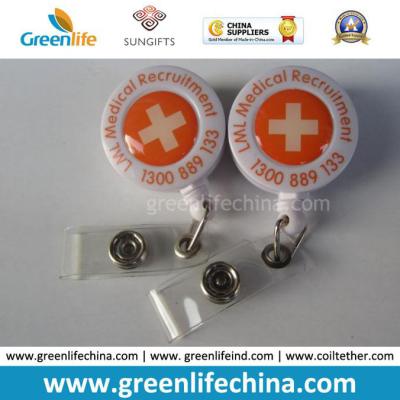 China Custom Logo Imprinted Round Advertismental Retractable Badge Pull Reel for sale