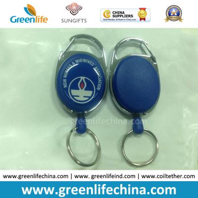 China Solid Blue Customized Logo Carabiner Retractable Reel Holder W/Split Ring for sale