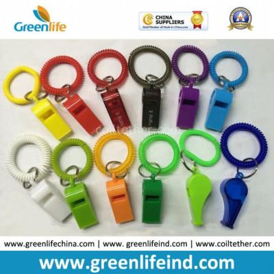 China Promotional Gift Colorful Best Wrist Strap Coil W/Plastic Whistle for sale