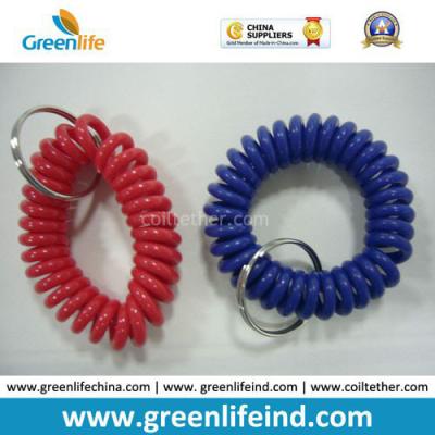 China Hot Sales Solid Red Blue Wrist Strap Band ID Coil Keychain for sale