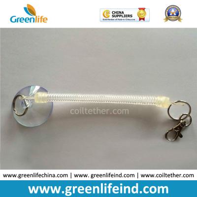 China Safe Spring Coil Cord W/Clear Round Sucker Stop-Drop Leash for sale