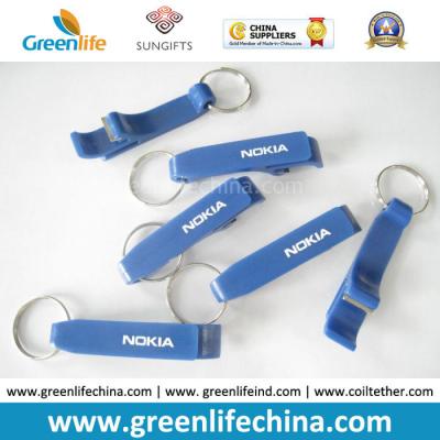 China Customized Logo Imprinted Plastic Solid Blue Bottle Opener Key Chain for sale