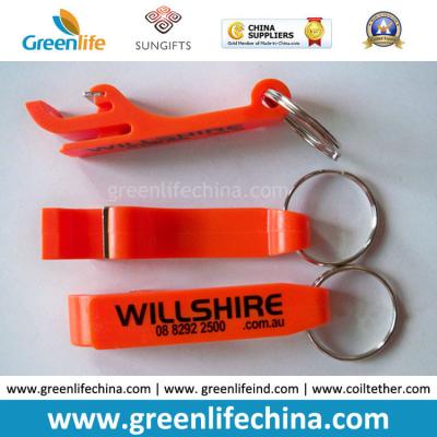 China Orange Bottle Opener w/Black Logo Printing Attached Split Key Ring Holder as Promotional Item for sale