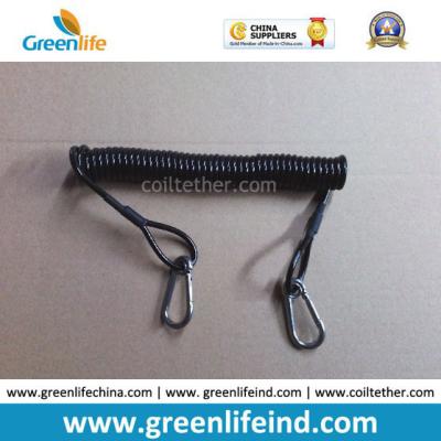 China Solid Black Multi-Purpose Utilities Coil Lanyard W/Coil Loops&Carabiner for sale