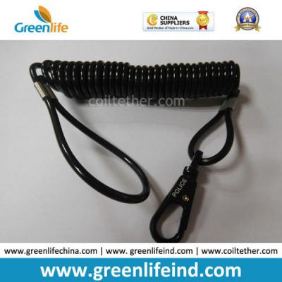 China Police Using Black Strong Safe Spring Hook Coil Lanyard for sale