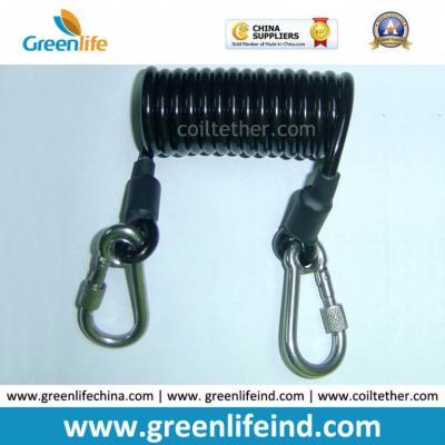 China Carabiners Black Short Length Coiled Cable Tool Lanyard Tether for sale