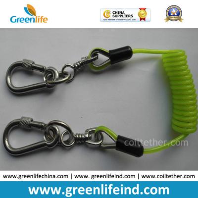 China Strong Pulling Carabiners Attached Green Coiled Tool Tether Holder for sale