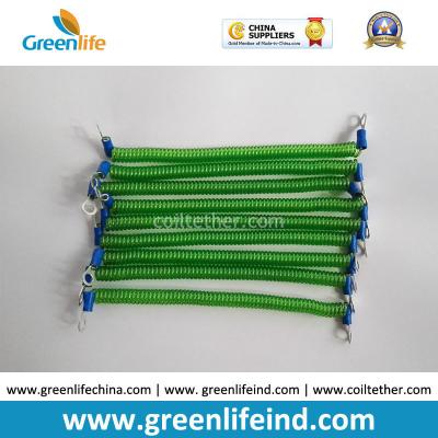 China Customized 15CM Length Green Steel Wire Safe Spring Coiled Strap Strings w/2pcs Metal Eyelets for sale