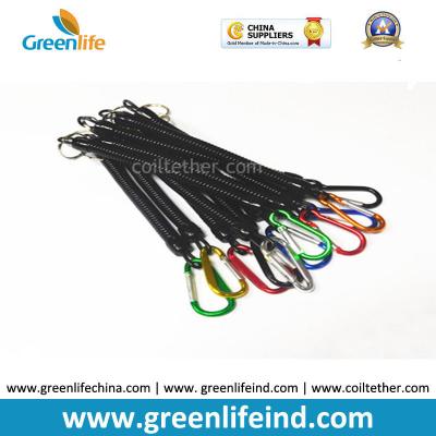 China Plastic Extendable Black Coiled Plier Protecting Coil Lanyard w/Aluminum Carabiners for sale