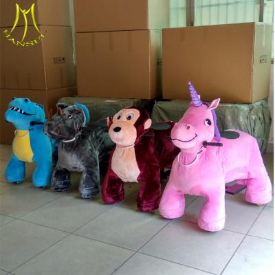 中国 Hansel  2018 plush ride for kids plush stuffed electric battery operated ride animals on wheels 販売のため