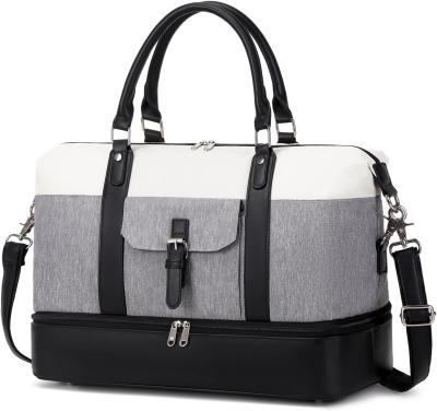 Cina Canvas Large Weekender Pieghevole Carry On Travel Duffel Bag con vano per scarpe in pelle in vendita