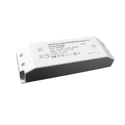 China 75w 12v/24v DALI & Push dimmable LED driver dimmable waterproof LED driver Push dimming power supply for sale