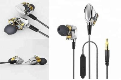 China Dual Dynamic Driver Moving Coil Wired In-Ear Headphones Earphones with Mic and removable audio cable for sale