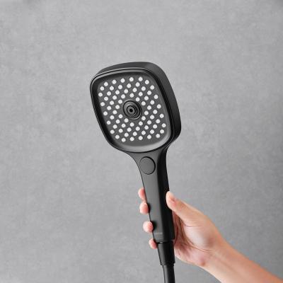 China Black Shower Faucet Set Bathroom Square Rain Shower Head With Handheld Spray for sale