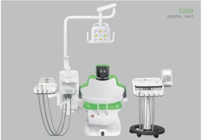 China Dental Chair Treatment Unit dental unit with operation light with 24V noiseless DC motor chair detal chair with 9 memory dental unit with 3 way syringe (cold/hot ) dental unit with doctor stool for sale