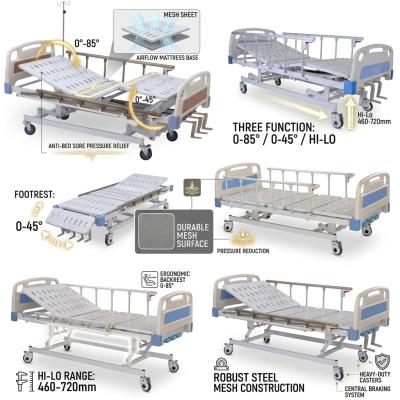 China Mesh Sheet Electric Adjustable Hospital Bed Three Function With Airflow Mattress Base Anti Bed Sore Pressure Relief for sale