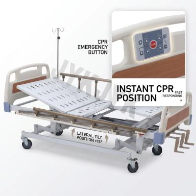 China Eight Function Electric ICU Hospital Bed With Built In Digital Scale Lateral Tilt Chair Position CPR Emergency Button for sale