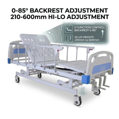 China Full Electric Three Function Adjustable Hospital Bed With Remote Control Hi Lo Height Memory Foam Mattress Included for sale