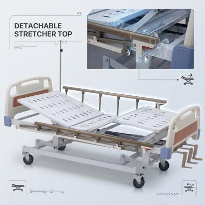 China Hydraulic Patient Transfer Adjustable Hospital Bed With Detachable Stretcher Top Five Function For Emergency Ambulance for sale