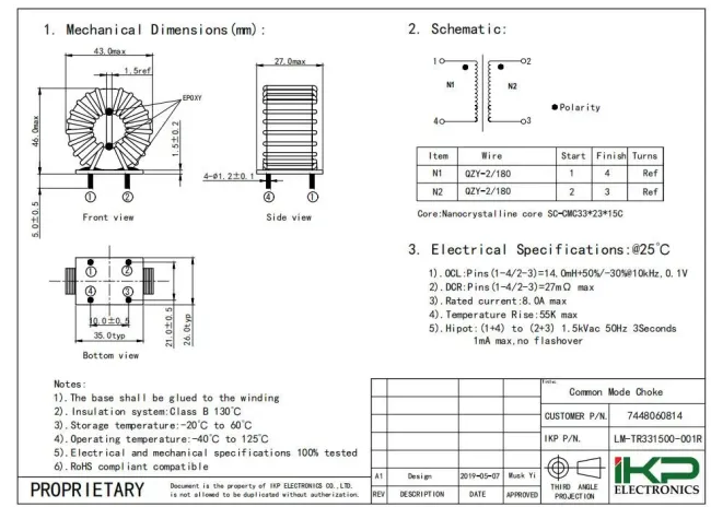 Amorphous Core Common Mode Choke Inductor