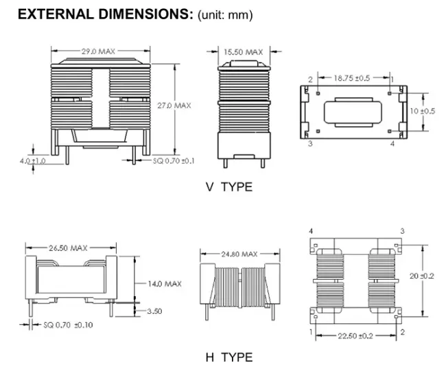 AC Power Common Mode Choke Line Filter Inductor with Frame Core (2.3A, 10mH)