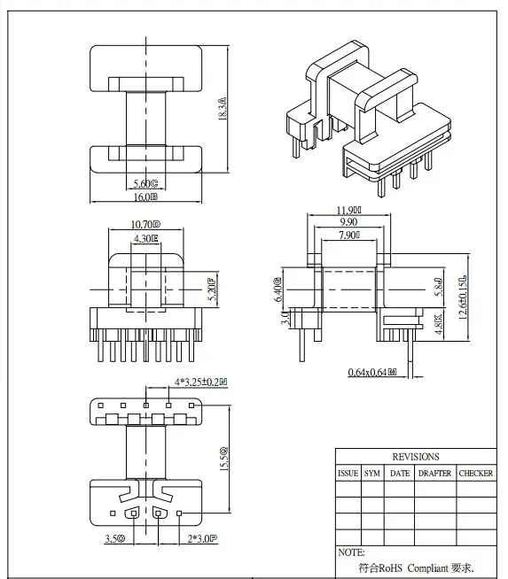 Common Mode Choke Coils with Ee16 Bobbin, Without Ferrite Core Comply with RoHS