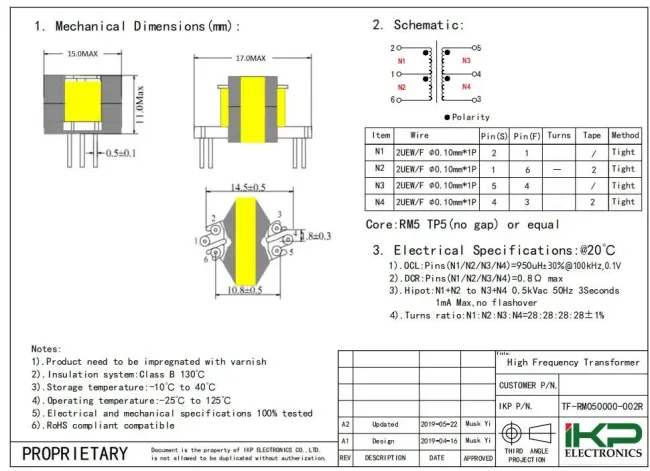 RM5 High Frequency Transformer for Power Supply