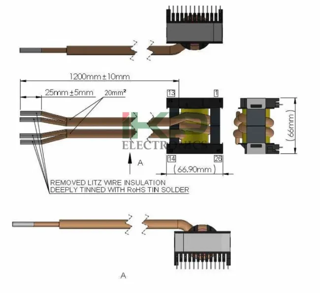 Etd5922 Type High Frequency Power Transformer with Copper Foils and Litz Wires Used for Induciton Heaters
