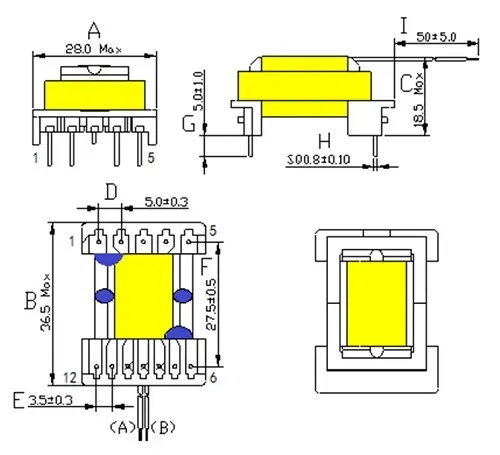 SMD Type Eel22 High Frequency Transformer with Flying Leads