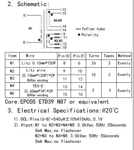 High Frequency Flyback Switching Power Supply Transformer Electrical Transformer 12V Etd34