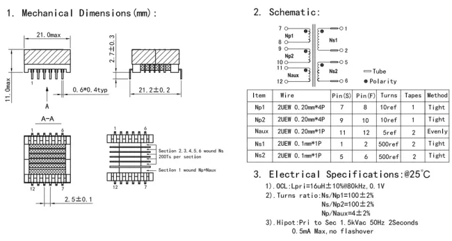 Power Supply Use Flyback High Frequency Transformer