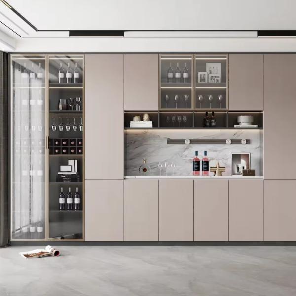 Quality Luxury Whiskey Display Cabinet Liquor Wine Rack Commercial Winery Aluminum Frame Glass Doors Wine Luxury Bar Cabinet With Light for sale