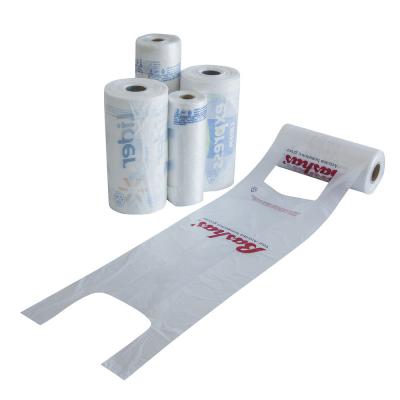 Cina Sacchetti della spesa di plastica della maglietta per l'imballaggio sul rotolo, colore bianco, materiale dell'HDPE in vendita