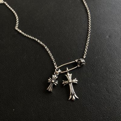 China 925 Sterling Silver Necklace with Double Cross Pin Pendant - Removable and Adjustable 45-50cm Link Chain for sale
