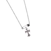 Quality 925 Sterling Silver Cross Paperclip Necklace with Antique Finish and Hand-Set for sale