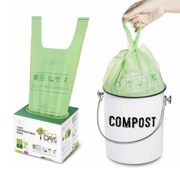 Quality Compostable Biodegradable Kitchen Trash Bags Custom With T Shirt Handle for sale