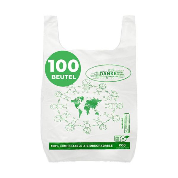 Quality Blocked Biodegradable T Shirt Bags Packaging Compostable Grocery Bags With for sale