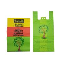 Quality Blocked Biodegradable T Shirt Bags Packaging Compostable Grocery Bags With Handles for sale