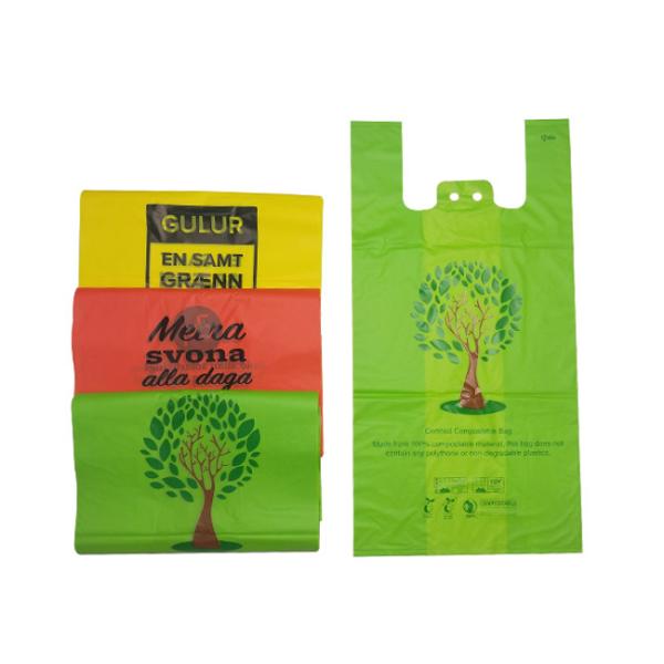 Quality Blocked Biodegradable T Shirt Bags Packaging Compostable Grocery Bags With Handles for sale