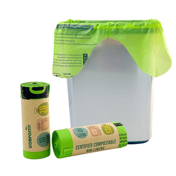 Quality Wave Top Handle Compostable Garbage Bags Paper Wrap Rolled For Kitchens Bedrooms for sale