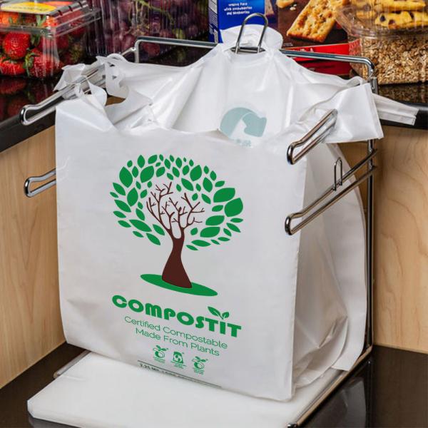 Quality Custom printed Certified Compostable Biodegradable plastic Carry Bags for sale