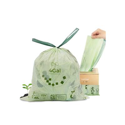 China Sacos de lixo de corda de tração compostáveis personalizáveis com caixa de distribuição de varejo à venda