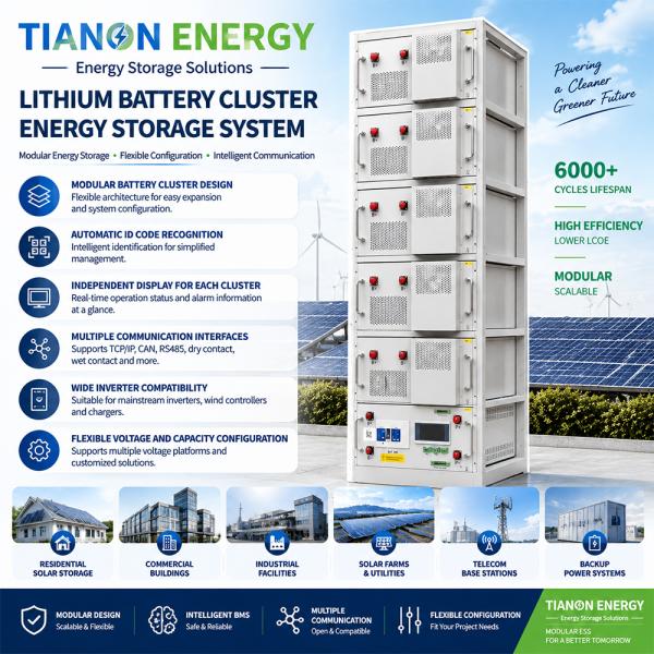 Quality Lithium Battery Cluster 12kWh 48V 200Ah Energy Storage System Modular 6000 Cycles CAN RS485 Home Commercial ESS for sale