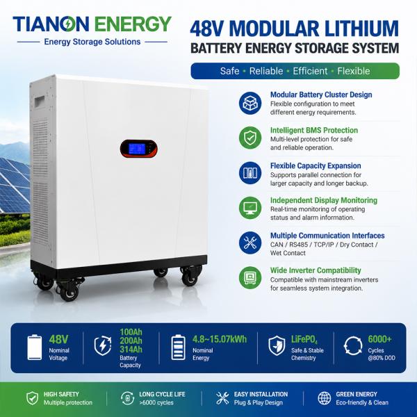 Quality 48V 4.8kWh 100Ah LiFePO4 Battery Energy Storage System Modular Cluster CAN RS485 TCP/IP Home Commercial ESS for sale